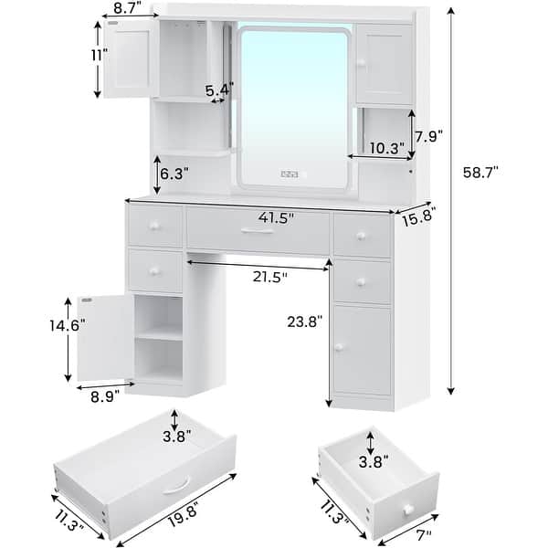 5 Drawers Vanity Desk Touch Screen Mirror Time Display Makeup Vanity ...