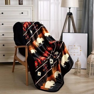 50" x 60" Rustic Bison Sherpa Throw Black - Bed Bath & Beyond - 40868518