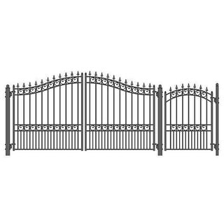 ALEKO Steel Swing Dual Driveway LONDON Style 14 ft with Pedestrian Gate ...