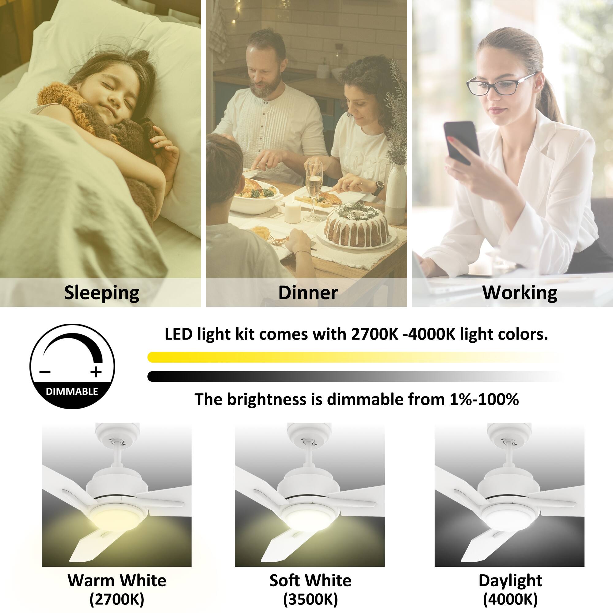 Jaiden 56-inch Indoor/Outdoor Smart Ceiling Fan, Dimmable LED Light Kit ...