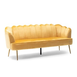 Nika Sofa, Modern Channel Stitched, 76 Inch, Solid Wood, Yellow Velvet ...