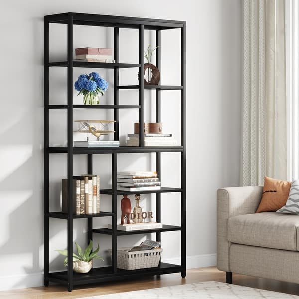 79 inches Tall Bookshelf Bookcase, Modern 8-Tier Staggered Bookcase ...