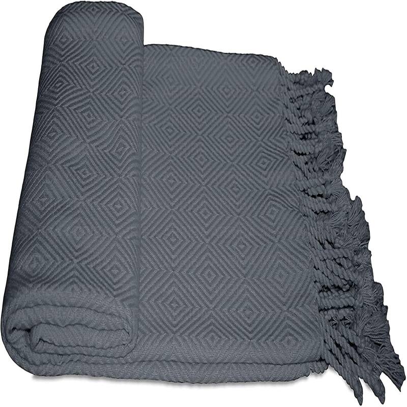 100% Ring Spun Cotton Diamond Throws Blankets Hand Woven with Fringe ...