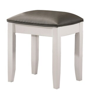 18 Inch Vanity Stool, Foam Cushion, White Frame, Metallic Gray Faux ...