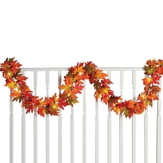 9-Ft Lighted Fall Maple Leaf Garland with Timer - 8" x 2.25" x 9.5 ...