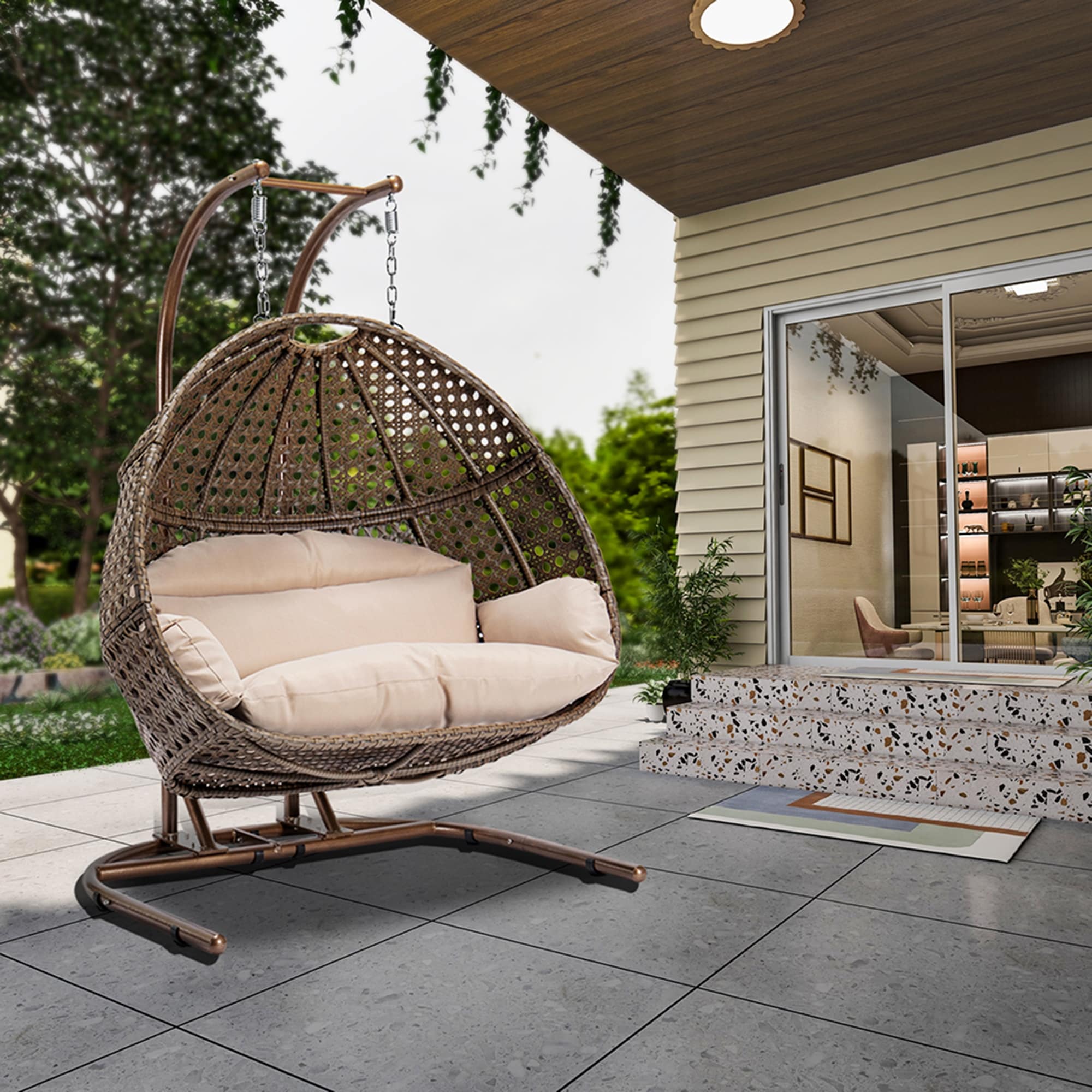 2 Person swing chair hanging chair Outdoor Patio swing round shape hanging chair patio Bed Bath Beyond 35478193