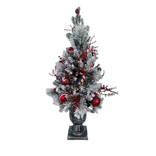 Flocked Lighted Table Top Tree with Ornaments Red White 36" - Size: 36 ...
