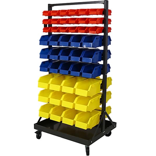 90 Parts Bin Shelving Storage Organizer with Locking Wheels for Garage ...