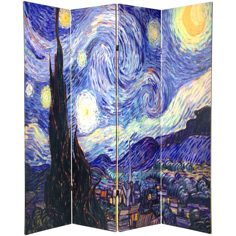 Handmade Wood and Canvas 6-foot Double-sided Van Gogh Room Divider ...