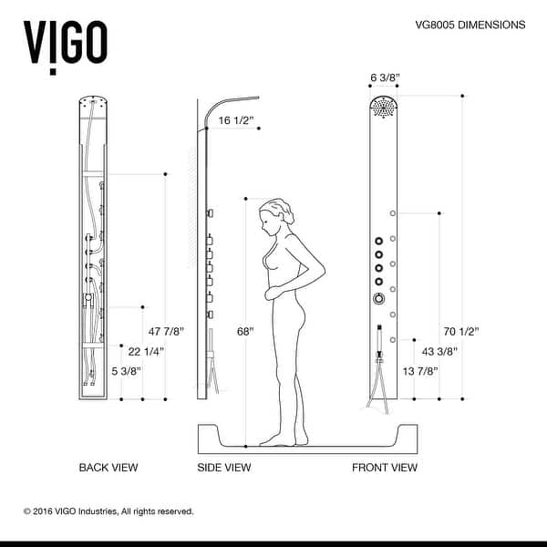 Vigo Brielle Shower Panel System with Hose, Hand Shower, Six Body - Bed ...