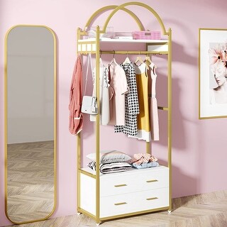 Freestanding Cloth Rack with 2 Drawers, Modern Closet Organizer - Bed ...