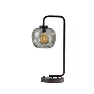 Smoked Glass Globe Shade with Vintage Edison Bulb and Matte Black Metal ...