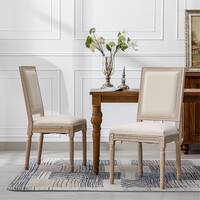 Cream French Style Solid Wood Linen Fabric Dining Chair (Set of 2 ...