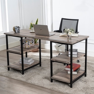 Computer Desk Trestle Desk with Both Side 2-Tier Shelves - Bed Bath ...