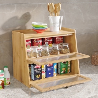 2 Layer Bread Box, Wood Food Storage Container - 15.74" x 9.84" - Bed ...