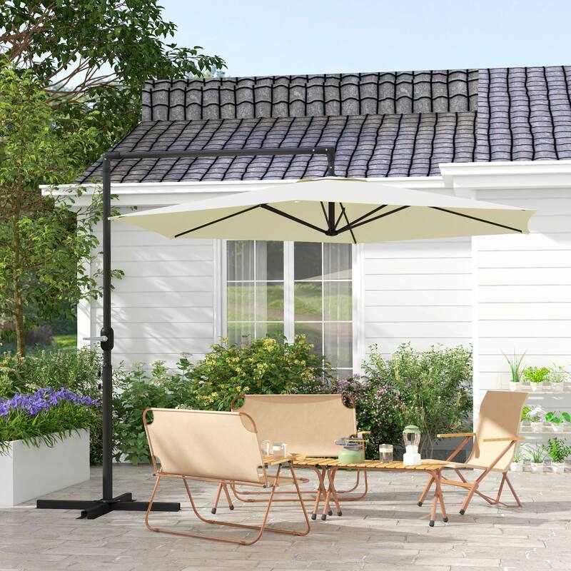 9.5' x 9.5' Polyester Patio Umbrella Cantilever Umbrellas with Cross ...