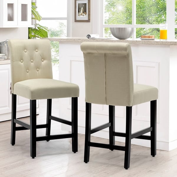 24 Inches Counter Height Bar Stools with Button Tufted Back Set of 2 ...