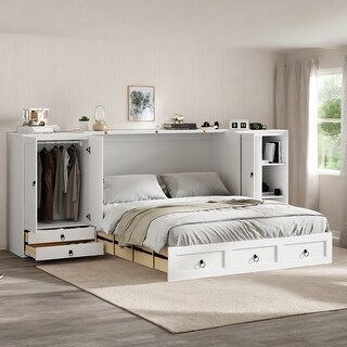 Queen Murphy Bed with USB Port, Dual Mini Wardrobes, Drawers & Space ...