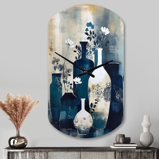 Blue And Cream Whimsical Clay Vase II - Boho Pottery Large Wall Clocks ...