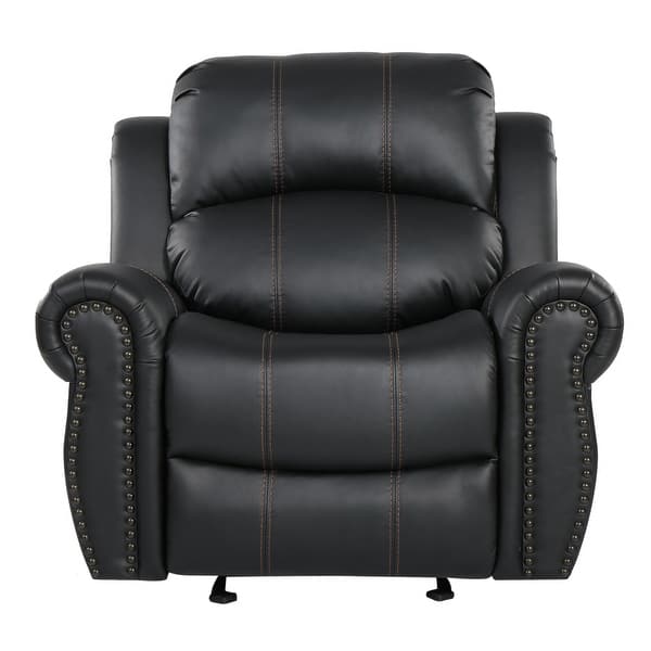 Black Faux Leather Gliding Recliner with Manual Pushback Mechanism and Dual Positions - Bed Bath ...