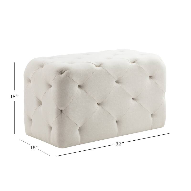 WOVENBYRD 32" Rectangle Pintucked Ottoman - Overstock - 33835077