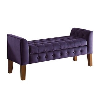 Velvet Upholstered Button Tufted Wooden Bench Settee With Hinged ...