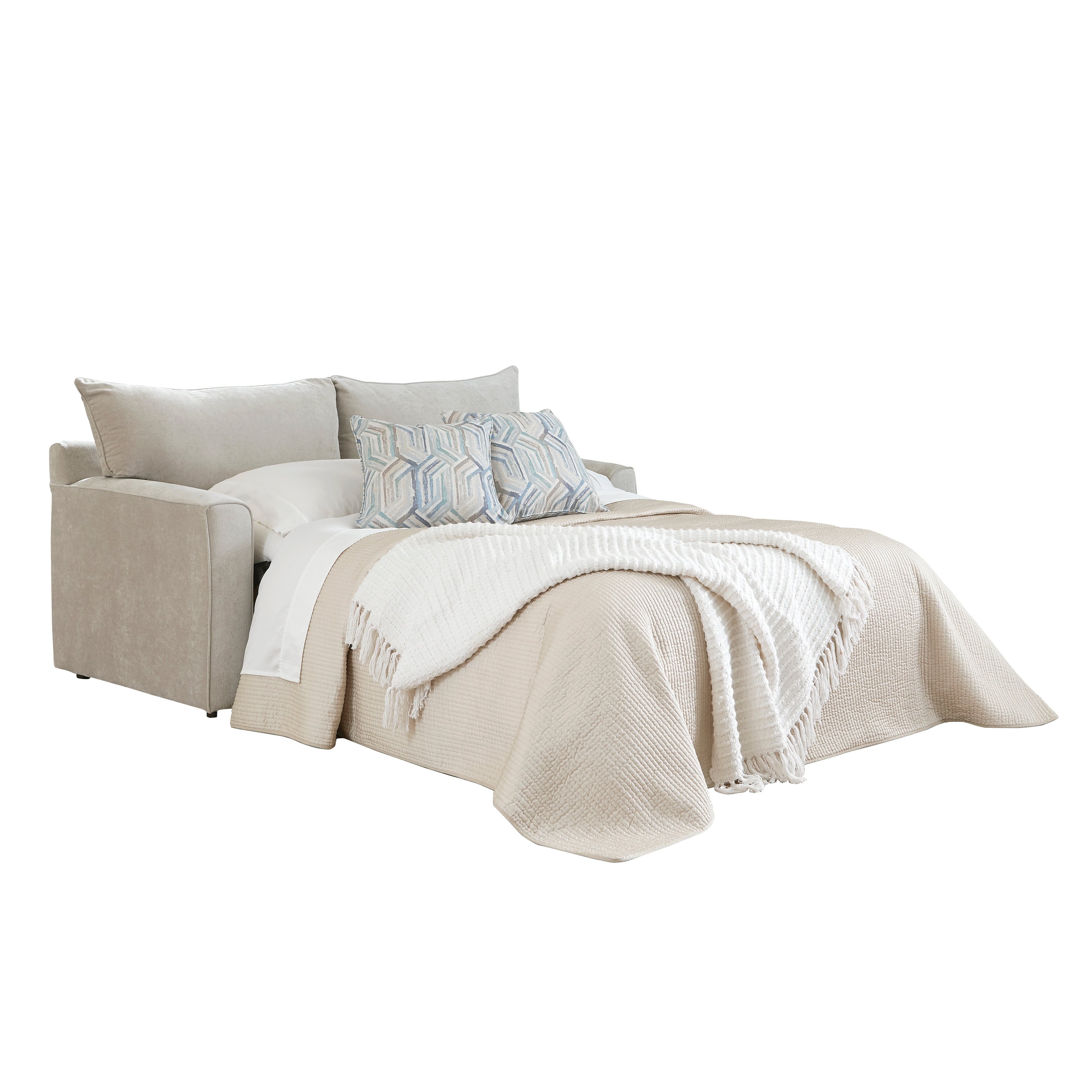 3-in-1 Convertible Pull-Out Queen Size Sofa Bed with 2 Soft Pillows , Functional Futon Loveseat ...