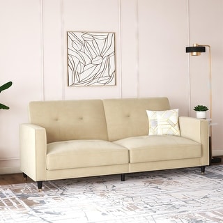 Avenue Greene Beth Pin Tufted Futon, Cream Velvet - Bed Bath & Beyond ...
