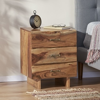 Wooden Original Texture Nightstand with 3 Antique Brass Handles Storage ...
