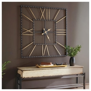 Thames Contemporary Black/Gold Wall Clock - 40" W x 1.5" D x 40" H ...
