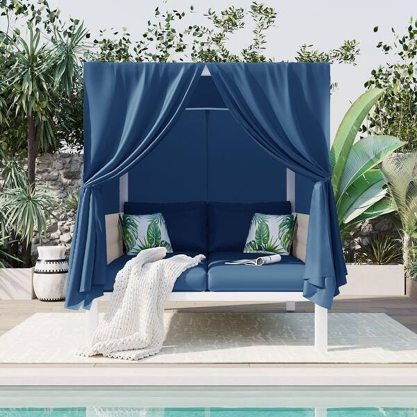 Modern Outdoor Patio Sunbed with Curtains - On Sale - Bed Bath & Beyond ...