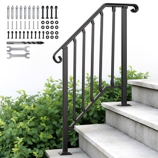 Handrails for Outdoor Steps, Stair Handrail Fits 2 to 3 Steps, Wrought ...