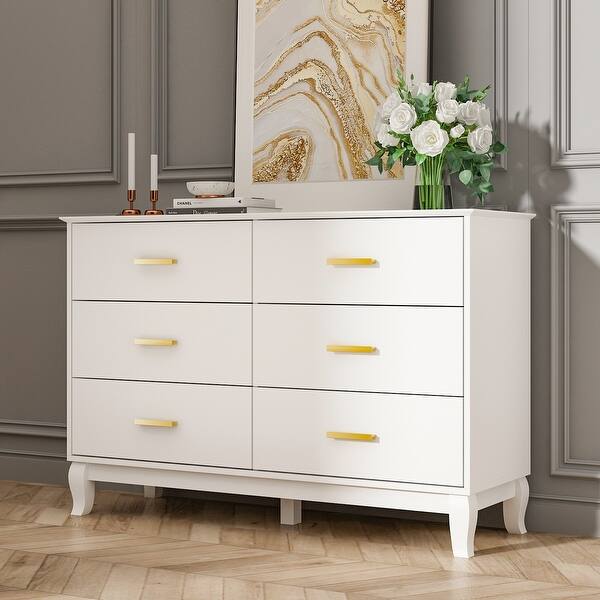 Timechee 6 Drawer 47.2''W Double Dresser Solid Wood Legs Lacquer Chest ...