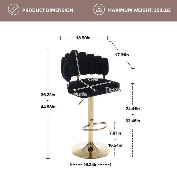 HOMEFUN Velvet Swivel Adjustable Height Scallop Bar Stools With ...