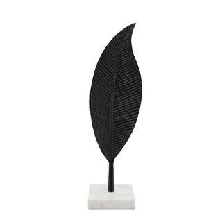 19" Metal Leaf Sculpture Contemporary Black Aluminum Decorative Palm ...