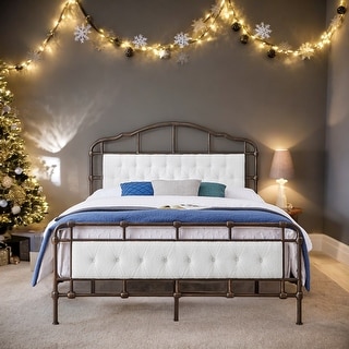 Queen Size High Boad Metal bed with Soft Head and tail, no spring, easy ...