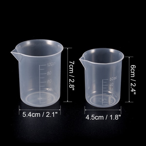 Set of 2 Measuring Cup Labs Clear Plastic Graduated Beakers 50ml 100ml ...