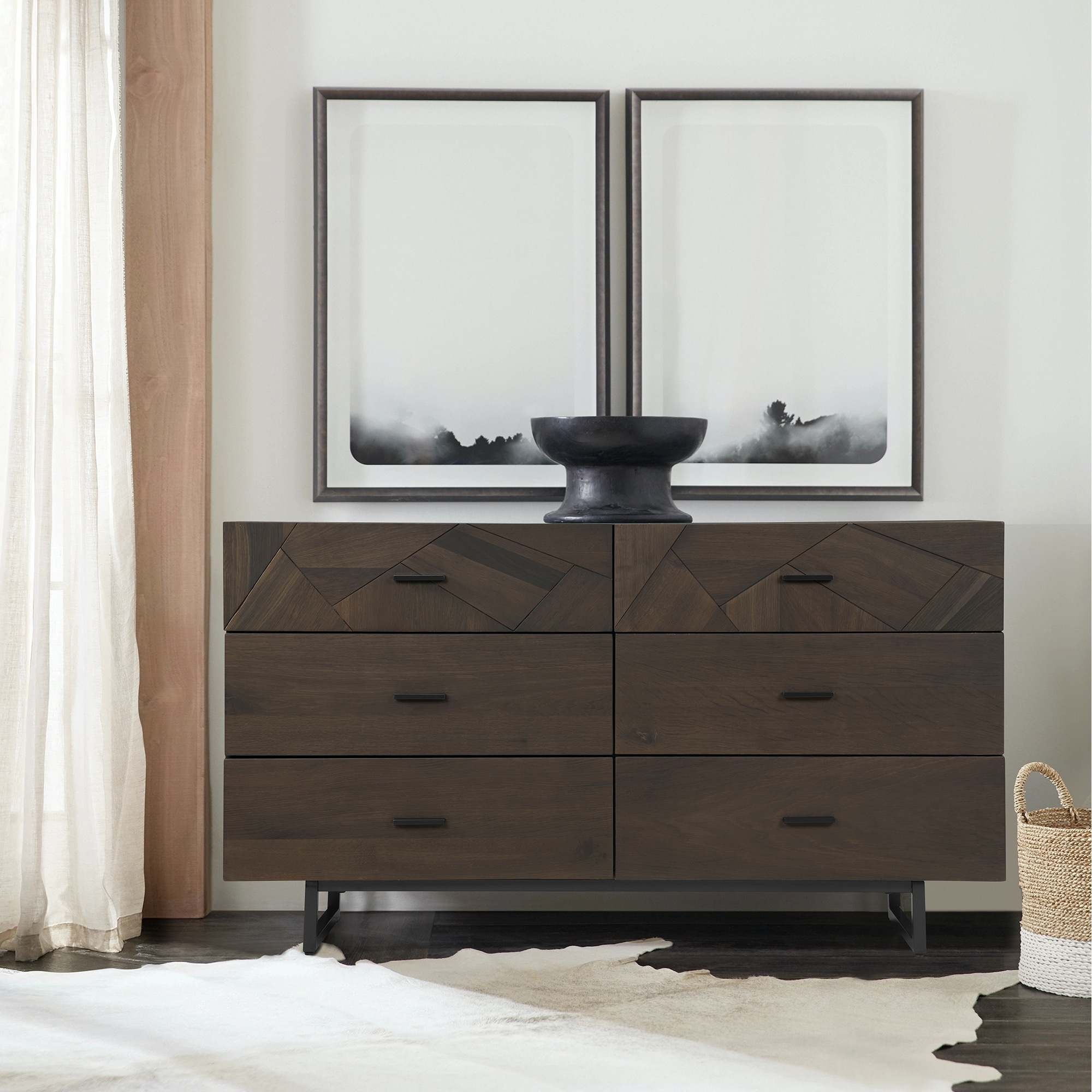 Marquis 6 Drawer Oak Wood Dresser with Black Metal Legs - On Sale - Bed ...