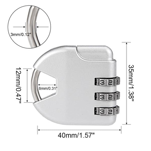 3 Digit Combination Padlock, 3mm Steel Shackle Dia Code Locks Silver ...