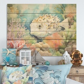 DESIGN ART "Pufferfish Guardian Of The Coral I" Coastal Coral Under ...