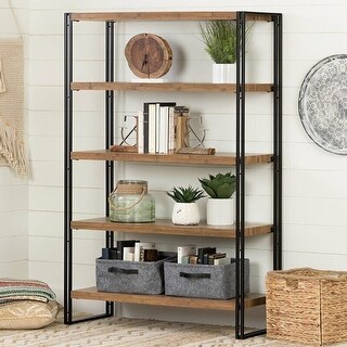 5 Fixed Shelves Bookcase Rustic Bamboo - 52 x 63 - Bed Bath & Beyond ...