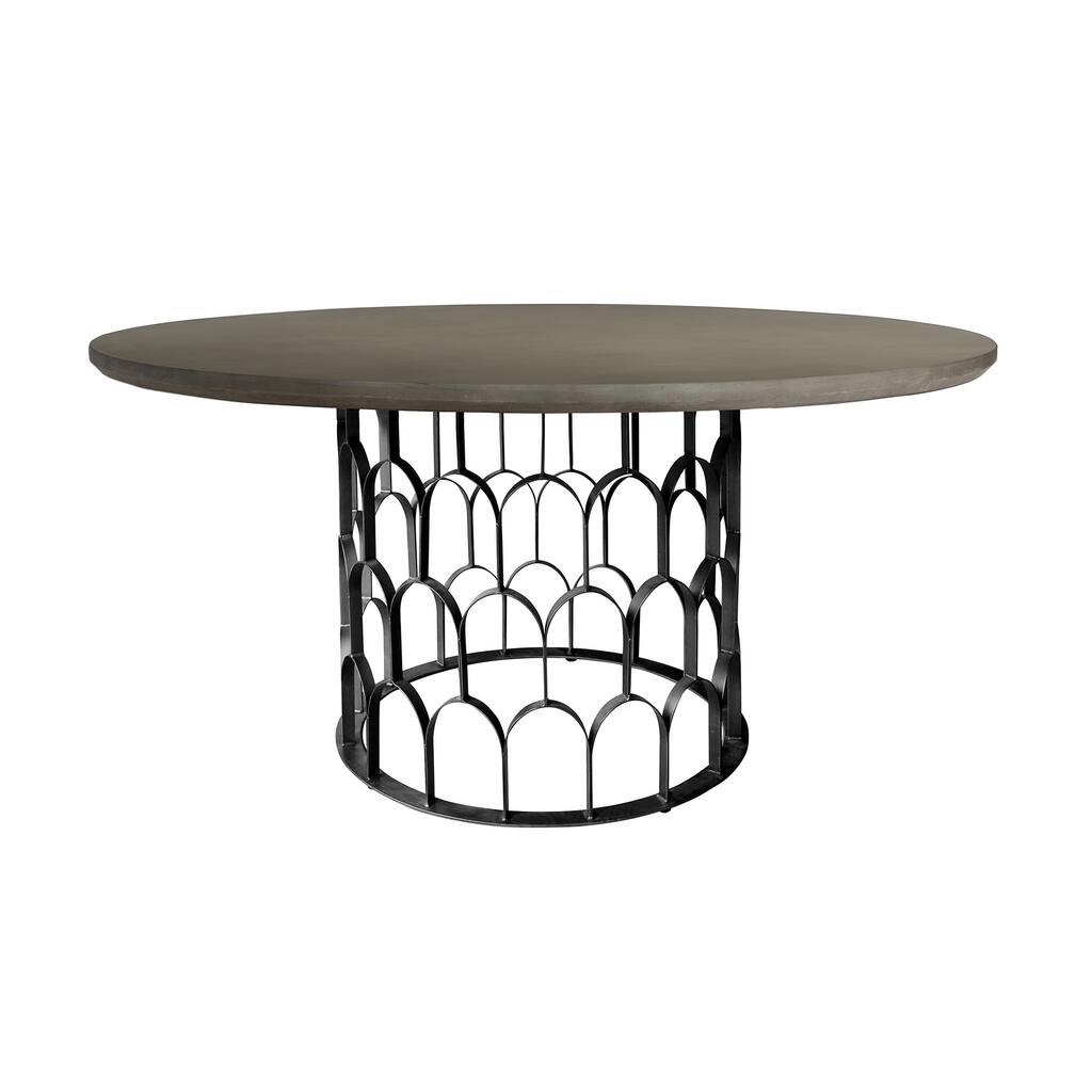 55 Inches Round Faux Concrete Top Dining Table, Gray - Overstock - 33112175