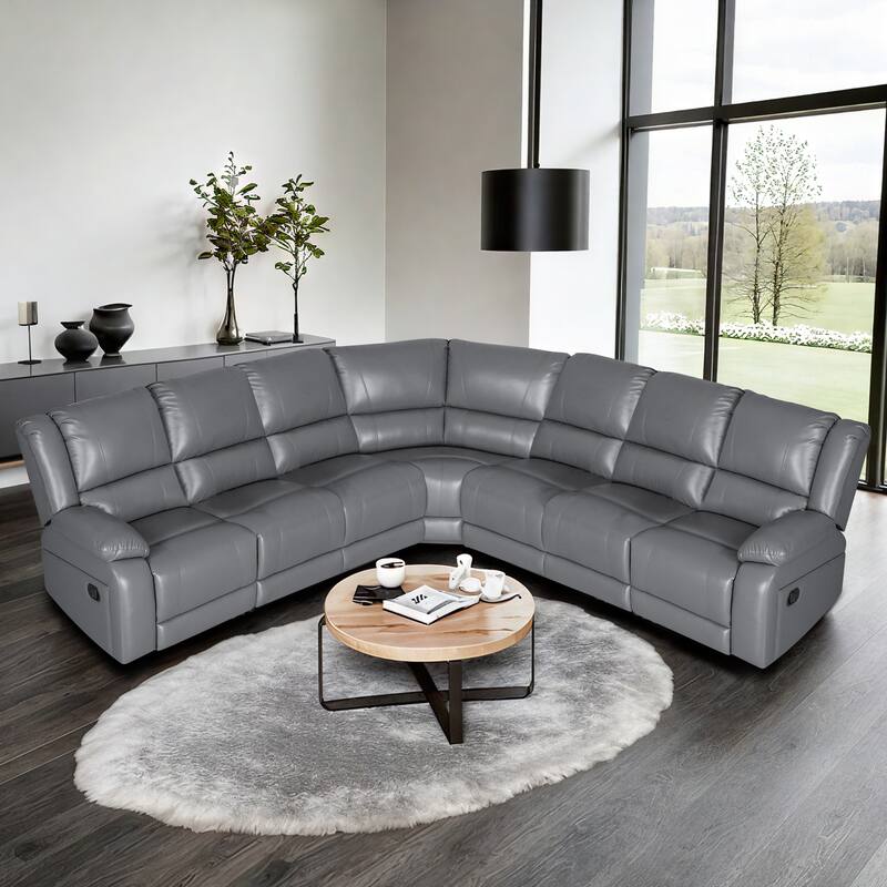 119''W Faux Leather 6-Seat Large Manual Reclining Sectional Sofa - On ...
