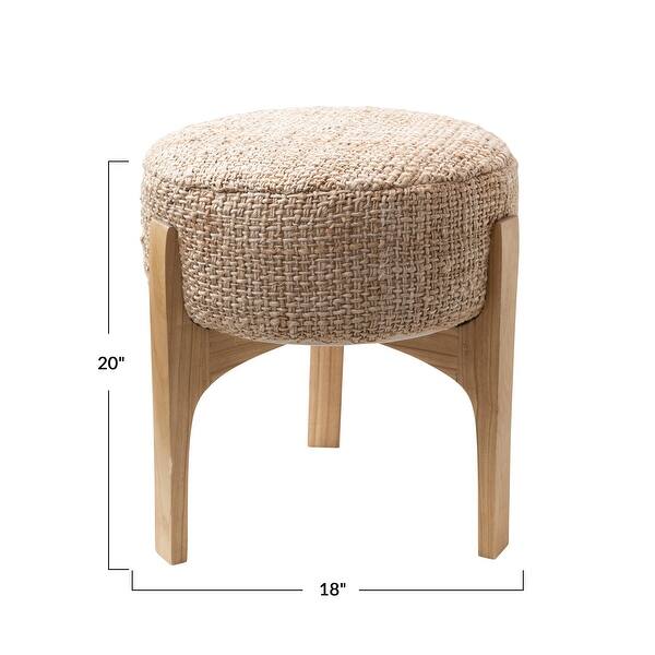Boho Jute Stool with Oak Wood Legs - Bed Bath & Beyond - 37229058