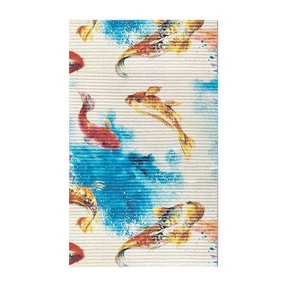Dundee Deco Koi Fish Bathroom Mat - 31" x 26" White Waterproof Non-Slip ...