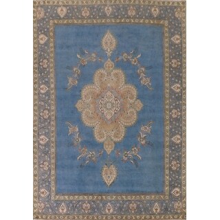 Over-Dyed Blue Tabriz Persian Vintage Rug Handmade Wool Carpet - 9'10"x ...