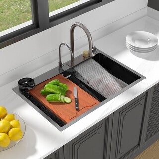 33x22 in. Fly Rain Drop in Kitchen Sink Single Bowl Waterfall ...