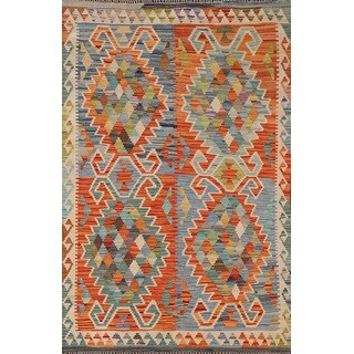 Hand-Woven Multicolor Kilim Rug Oriental Multi-Color Wool Carpet - 4'0 ...