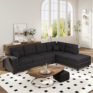 Grey L-shaped Modular Sectional Sofa with Removable Back Cushions and 2 ...