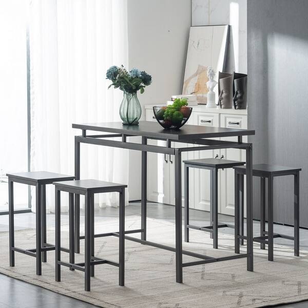 Modern Small Rectangle Dining Set with 4 Stools Black (Set of 5) - Bed ...